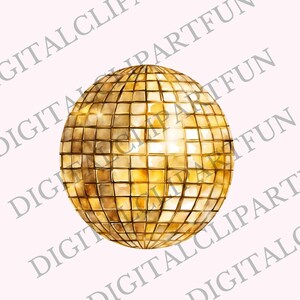 Disco Ball PNG, Watercolor Image, Clip Art PNG, Golden Mirrorball, New ...