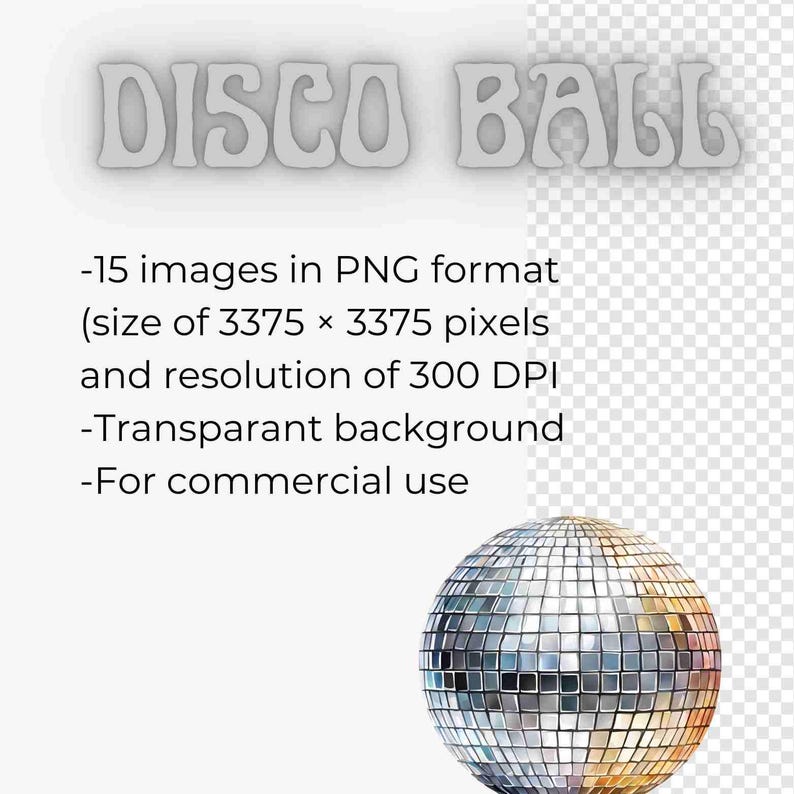 Disco Ball PNG, Watercolor Image, Clip Art PNG, Silver Mirrorball, New ...