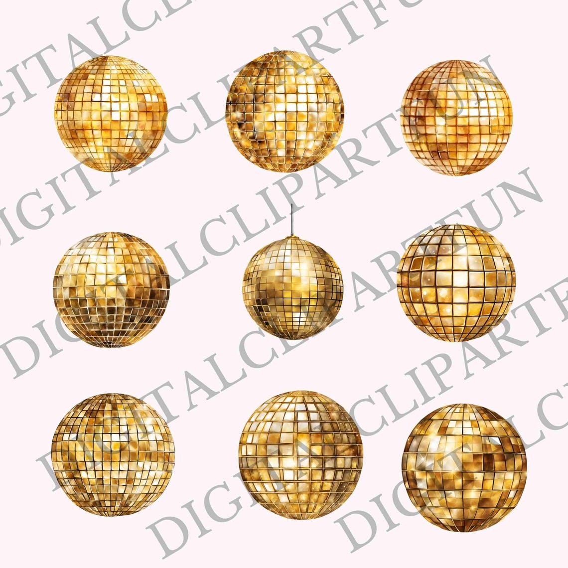 Disco Ball SVG, Watercolor Image, Clip Art PNG, Golden Mirrorball, New ...