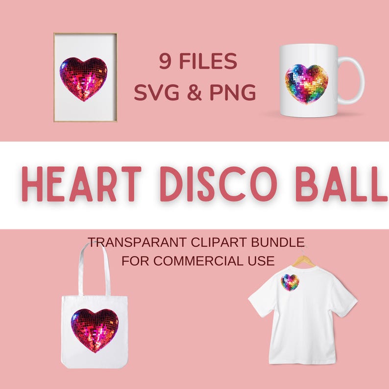 Pink Discoball Clipart, Heart Disco Ball SVG, Valentine Pink Disco Ball ...