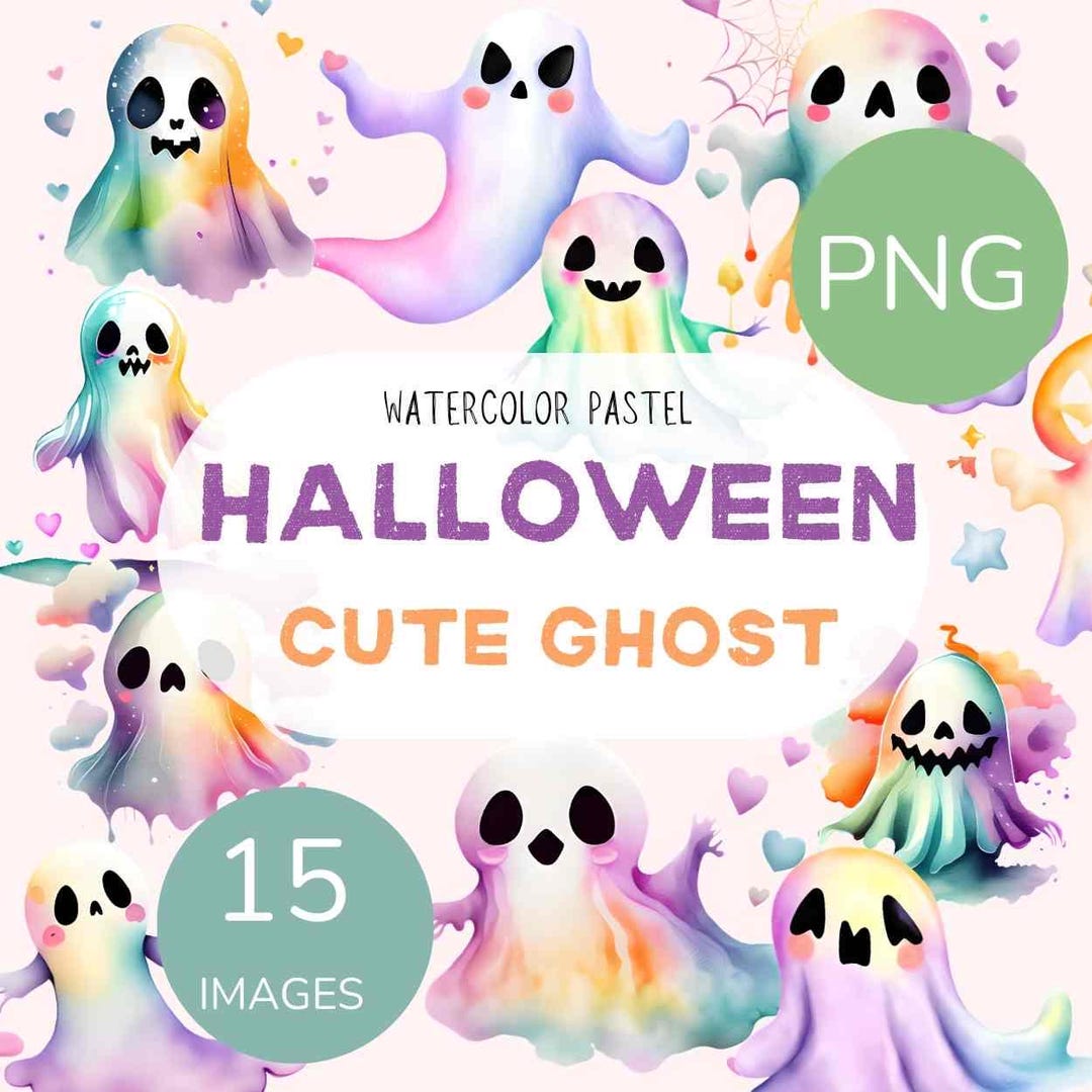 Pastel Halloween Ghost Clipart Bundle, Spooky Season PNG (digital ...