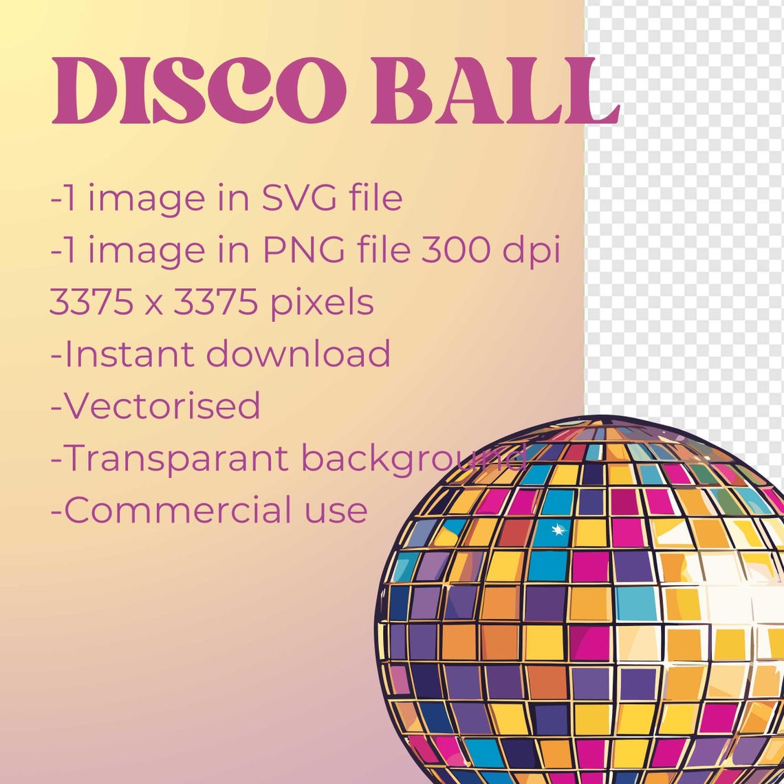 Disco Ball Clipart Image, Disco Ball SVG, Disco Ball, Commercial Use ...