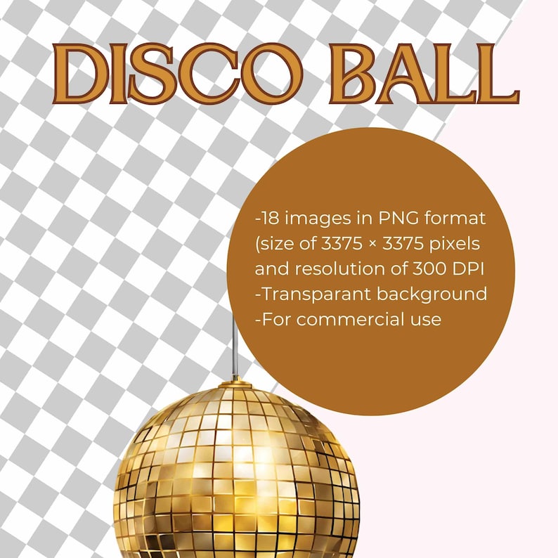 Disco Ball PNG, Watercolor Image, Clip Art PNG, Golden Mirrorball, New ...