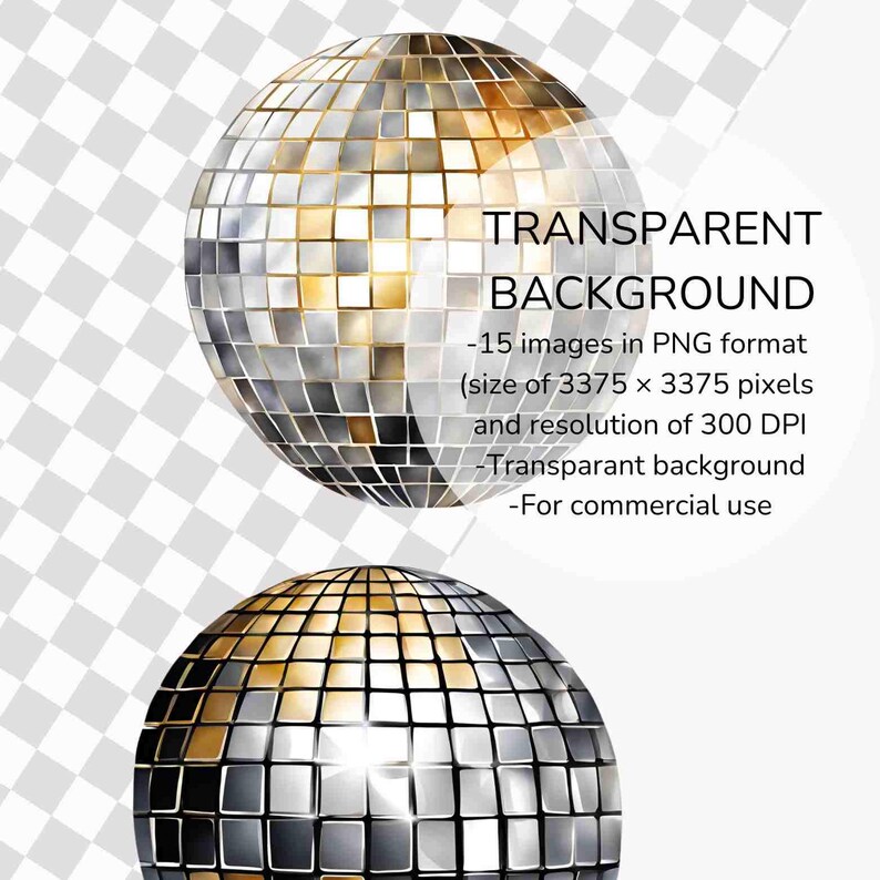 Disco Ball PNG, Watercolor Image, Clip Art PNG, Silver Mirrorball, New ...