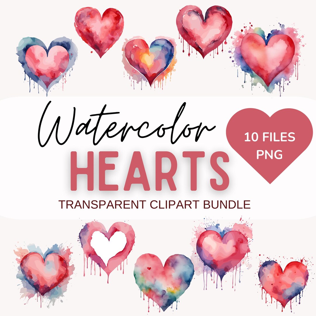 Watercolor Heart, Clipart PNG, Valentine Bundle, Valentines Heart PNG ...
