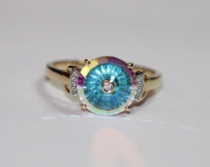 9ct Yellow Gold Aurora Crystal and Diamond Ring - Etsy UK