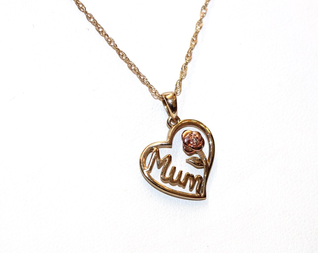 9ct Yellow Gold Heart Mum Pendant With 18 Inch Chain - Etsy