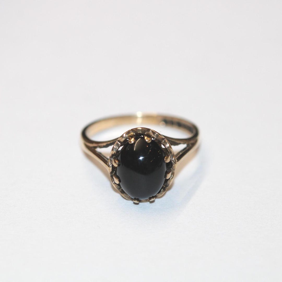 9ct Yellow Gold Jet Stone Ring Size M - Etsy
