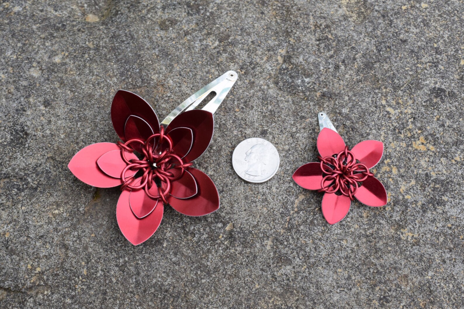 Small Scalemaille Flower Barrette Anodized Aluminum Silver and Purple ...