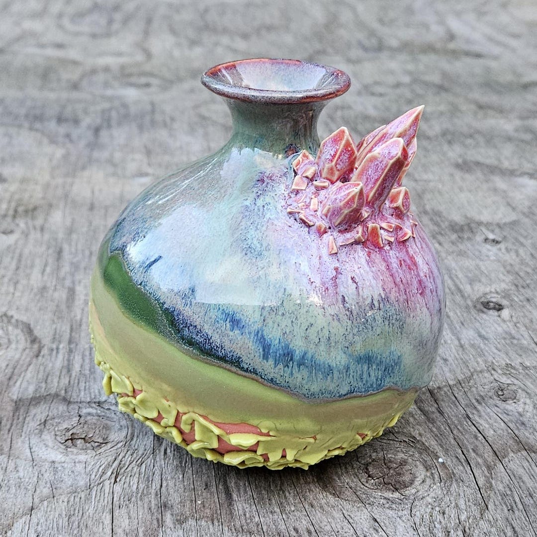 Crystal Moon Jar #2 ~ Ceramic Vase With Handcut Crystals in Pink, Blue ...