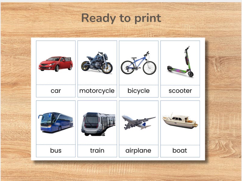 Vehicles Flash Cards, Montessori Flashcards, Real Pictures, Preschool ...