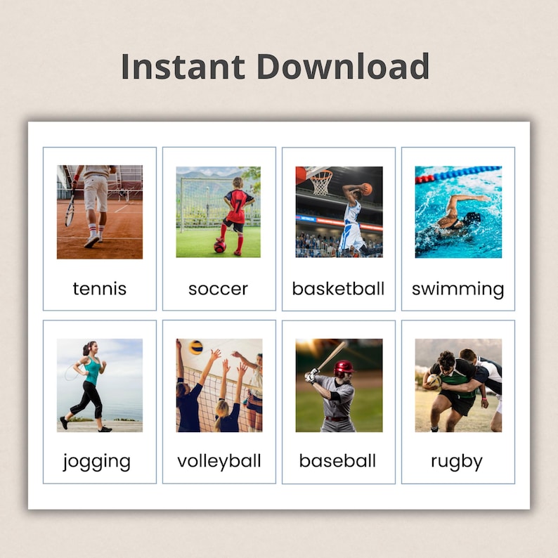 Sports Flash Cards, Montessori Materials, Real Pictures, Homeschool ...