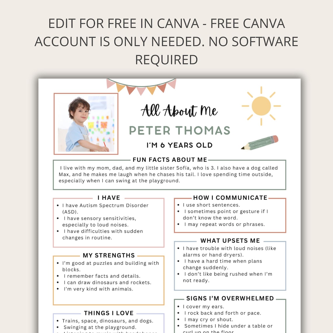All About My Child | Special Needs Teacher Guide | Editable School ...
