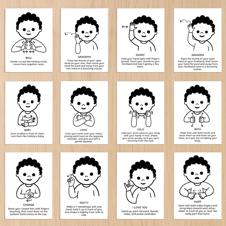 28 Baby Sign Language Flash Cards, ASL Signs Flashcards, Common Signs ...