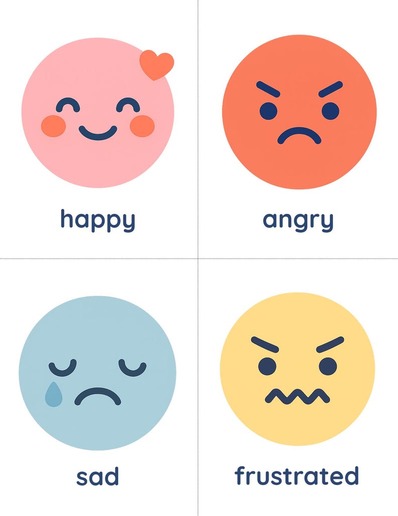Emotion Faces, Feelings Flash Cards, Printable Digital Download - Etsy