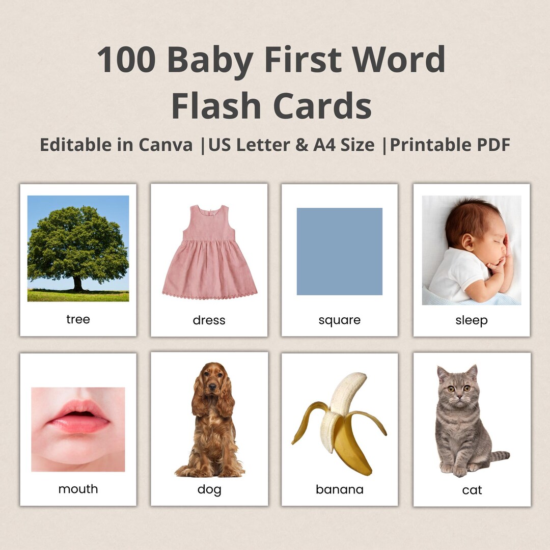 First Word Flashcards, Baby First Word Flashcards, Educational ...