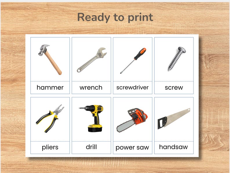Tools Flash Cards, Montessori Flashcards, Real Pictures, Preschool ...