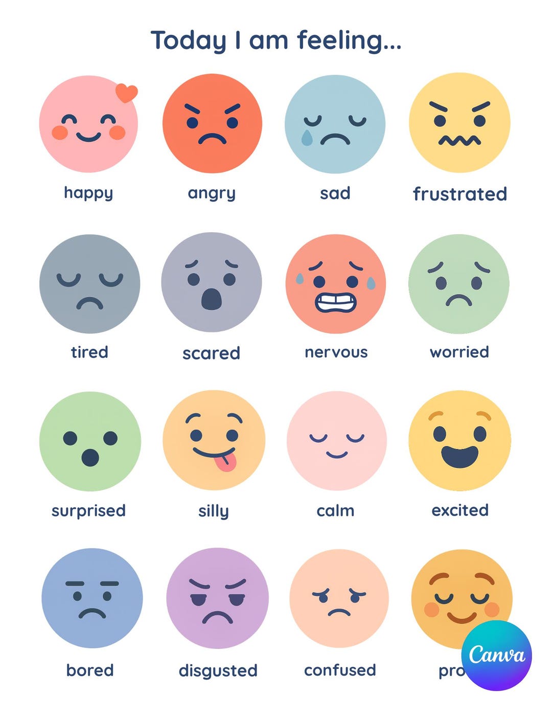 Bundle Emotion Faces for Kids – Editable in Canva - Coloring Pages ...