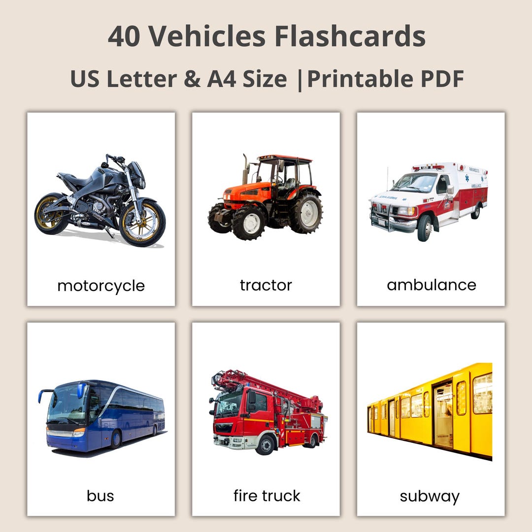 Vehicles Flashcards: Montessori Cards • Flash Cards Nomenclature ...