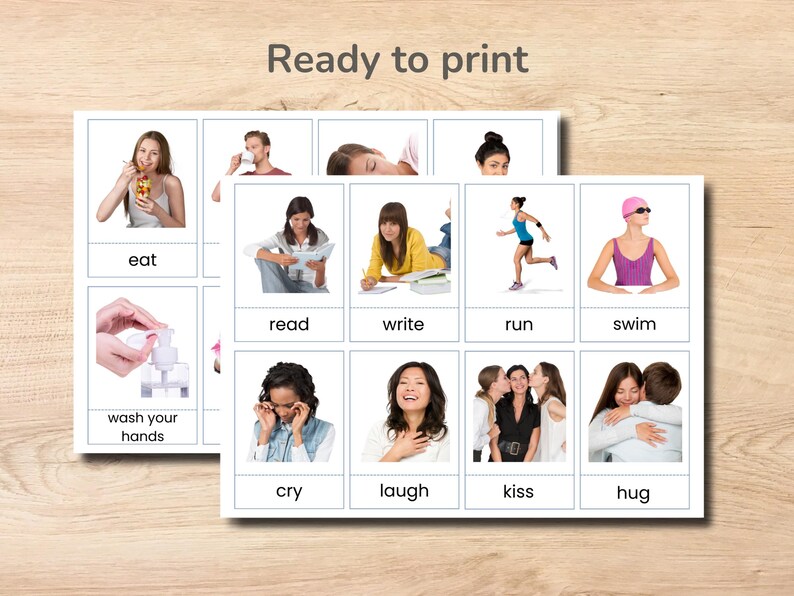 Daily Actions Flash Cards, Montessori Materials, Real Pictures, Verb ...