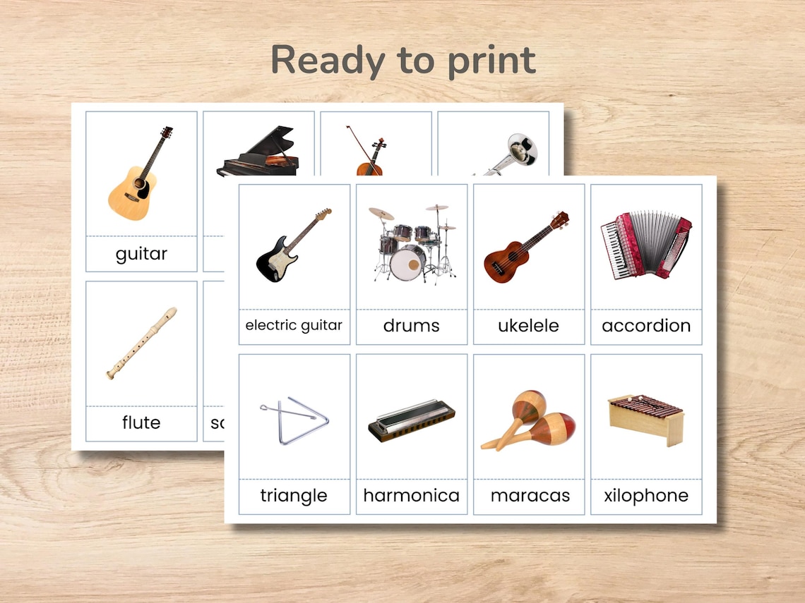 Musical Instruments Flash Cards, Real Pictures, Homeschool Printables ...