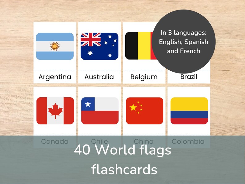 World Flags Flash Cards, Montessori Cards, Homeschool Printables in ...