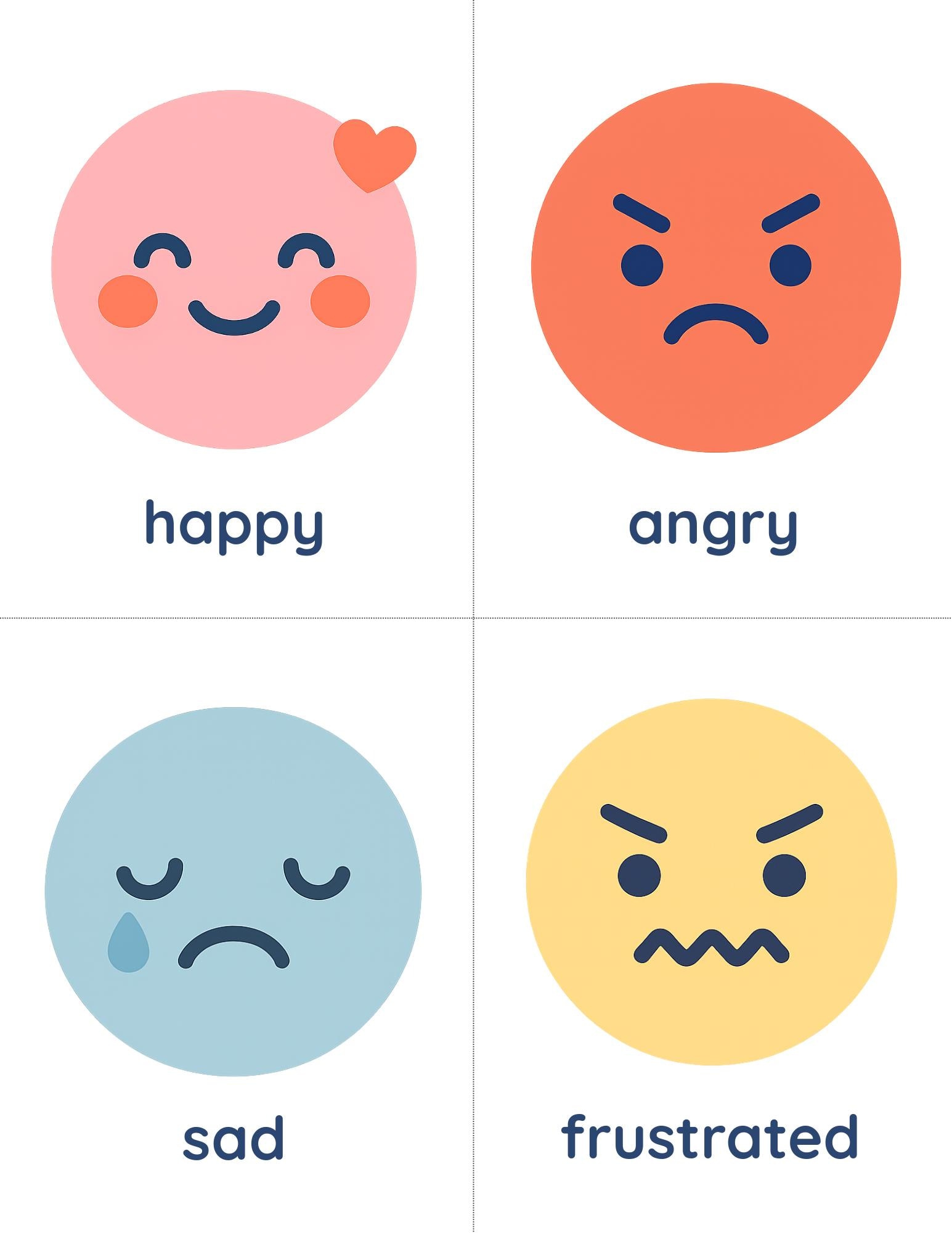 Cute Emotion Faces Flashcards for Kids – Printable Feelings Cards ...