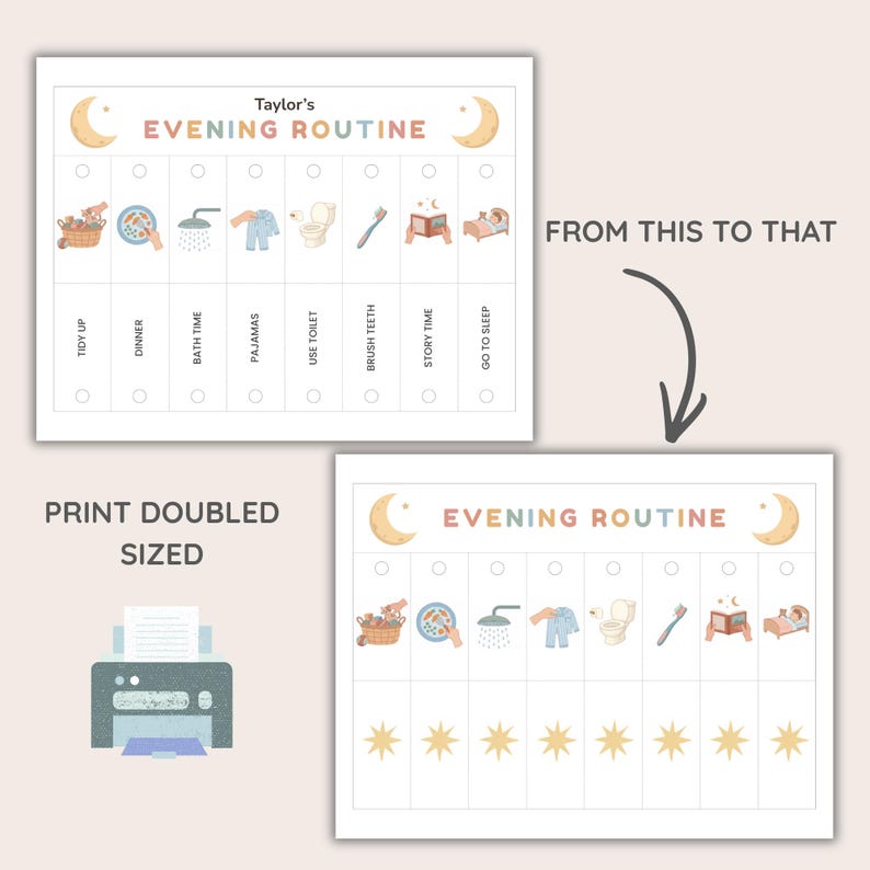 Kids Flip Routine Chart Editable Printable, Morning Evening Bedtime ...
