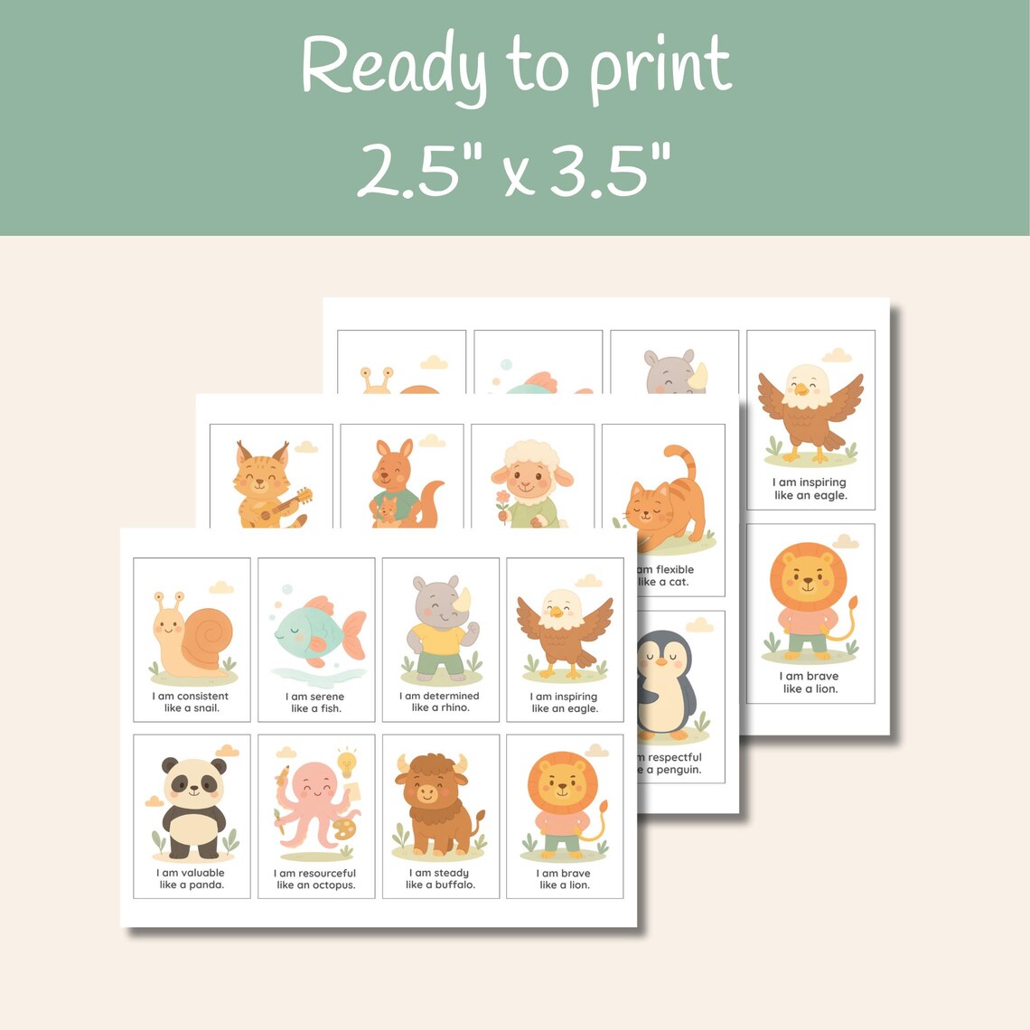 38 Animal Affirmation Cards for Kids Printable, Positive Affirmation ...