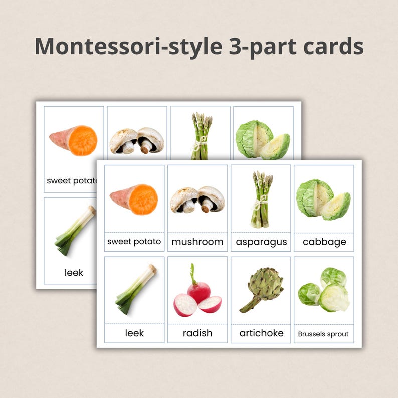 Fruits & Vegetables Flashcards: Montessori Learning, Real Images (PDF ...