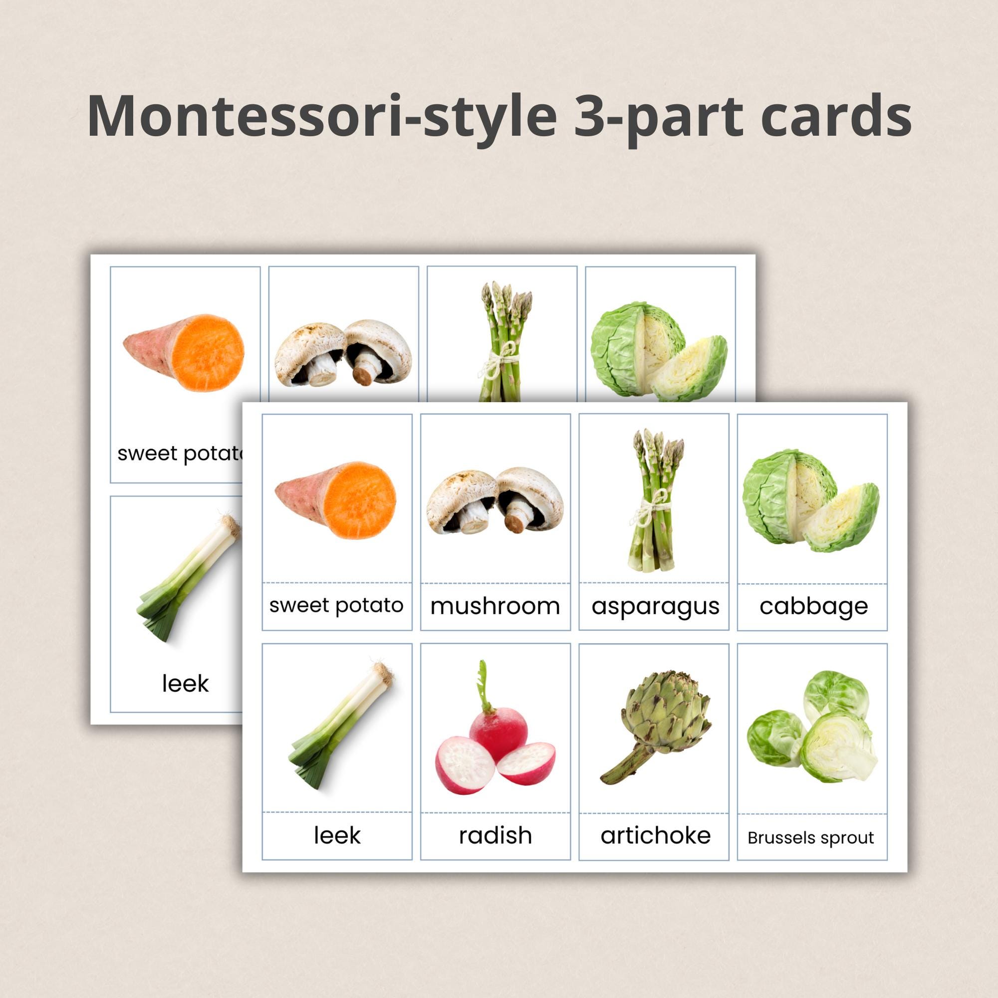 Fruits & Vegetables Flashcards: Montessori Learning, Real Images (PDF ...