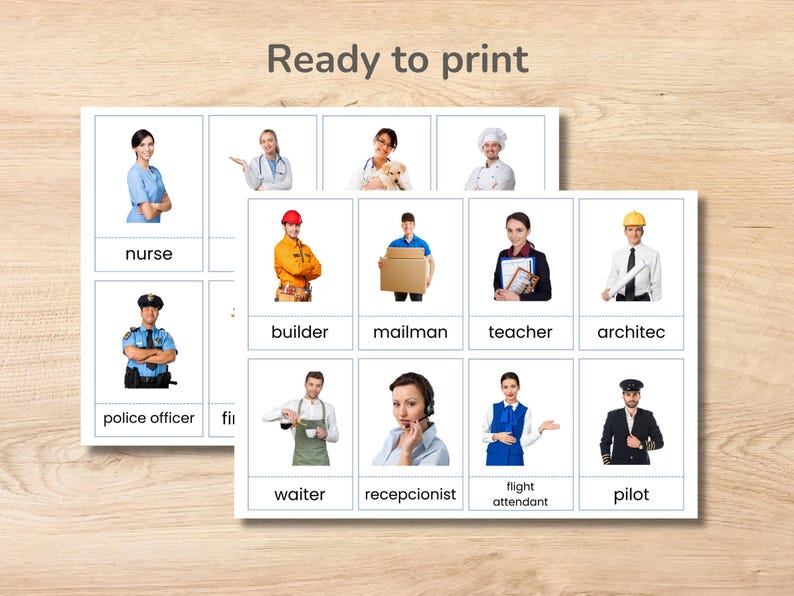 Professions Flash Cards, Real Pictures, Homeschool Printables in ...