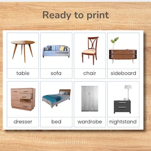 Furniture Flash Cards, Montessori Materials, Real Pictures, Homeschool ...