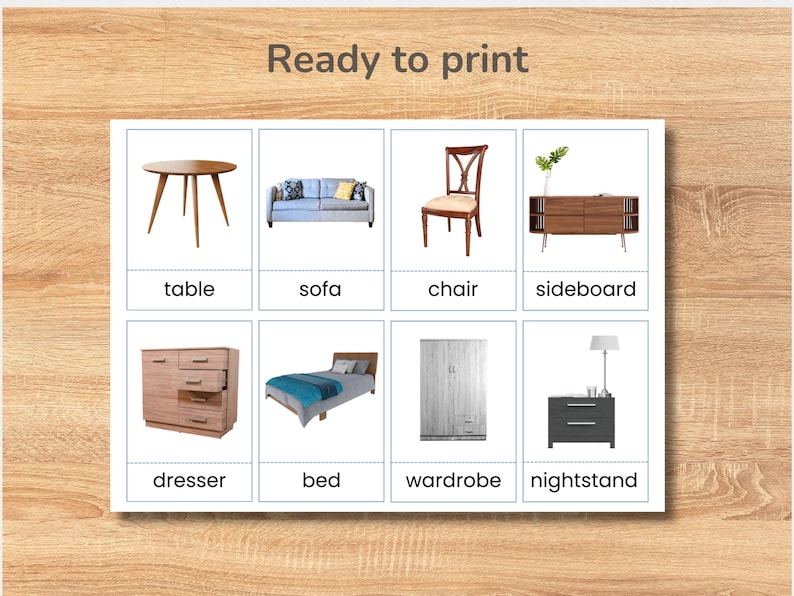 Furniture Flash Cards, Montessori Materials, Real Pictures, Homeschool ...