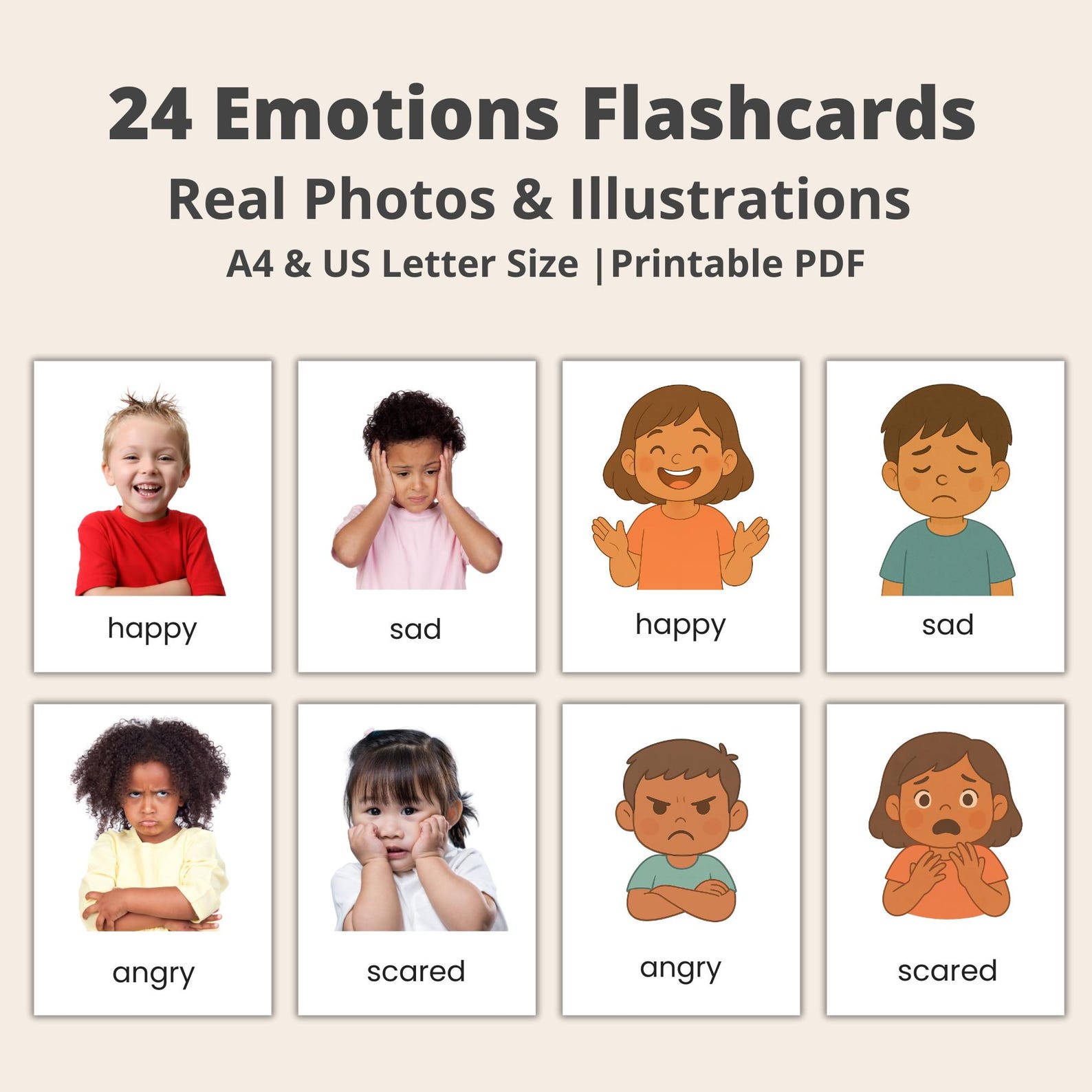 Emotion Face Flashcards, Photo Emotions Flashcards, Printable Feelings ...