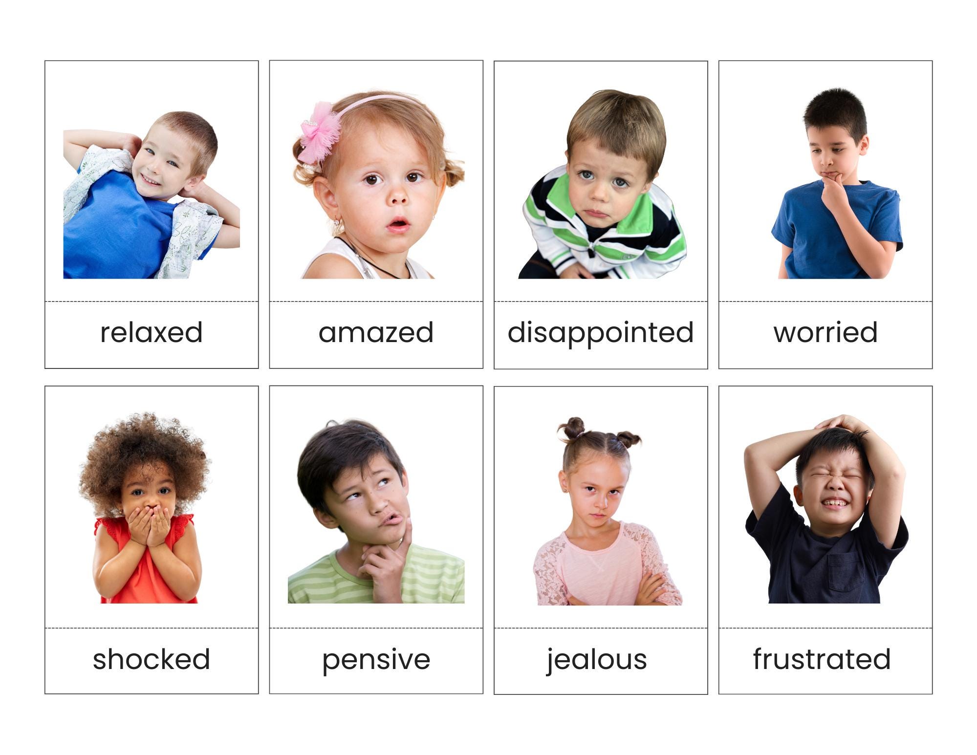 24 Photo Emotions Flashcards, Printable Feelings Flash Cards, Real ...