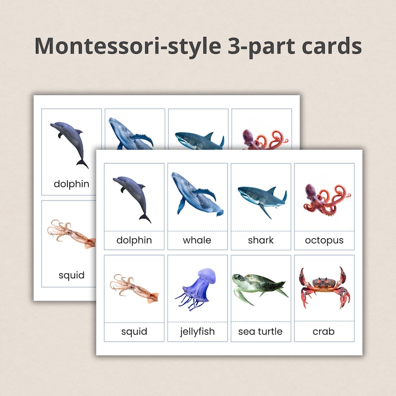 Montessori Marine Animals Flashcards: Bilingual Sea Creature Cards (PDF ...