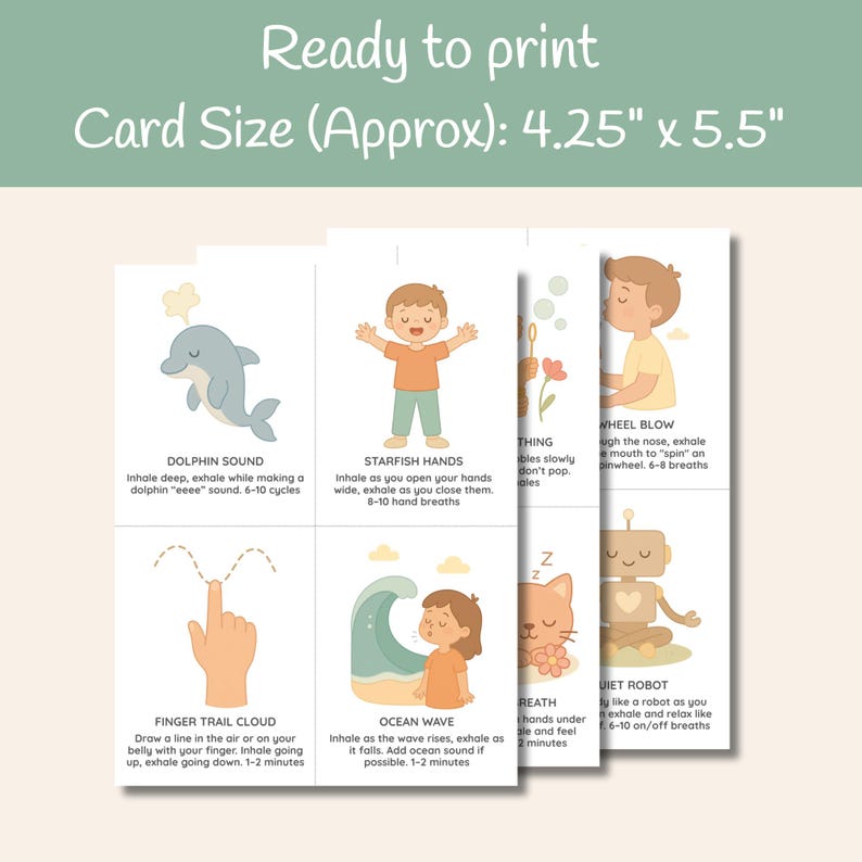 Mindful Breathing Cards for Kids Teens, Anxiety Coping Calming Corner ...