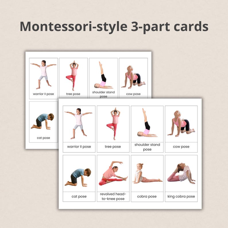 24 Kids Yoga Flash Cards, Montessori Materials, Real Pictures ...
