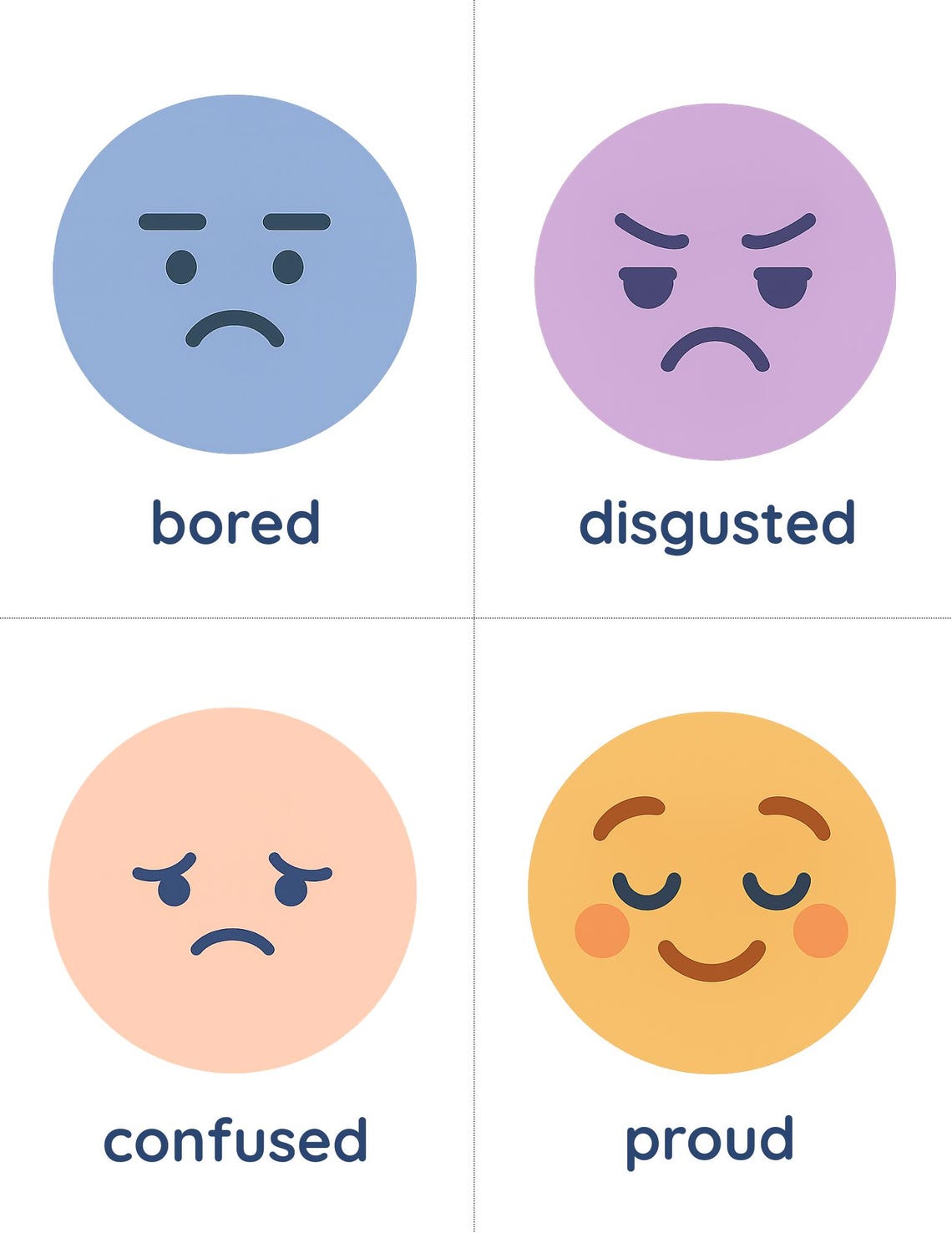 Cute Emotion Faces Flashcards for Kids – Printable Feelings Cards ...