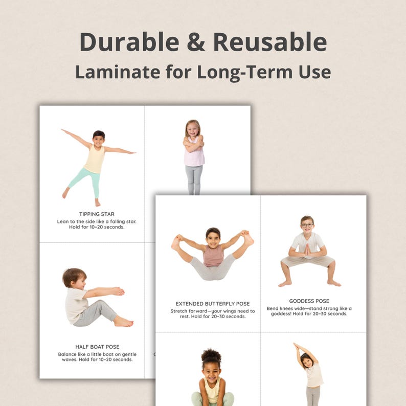 Kids Yoga Flash Cards, Printable Kids Yoga Cards With Descriptions – 50 ...