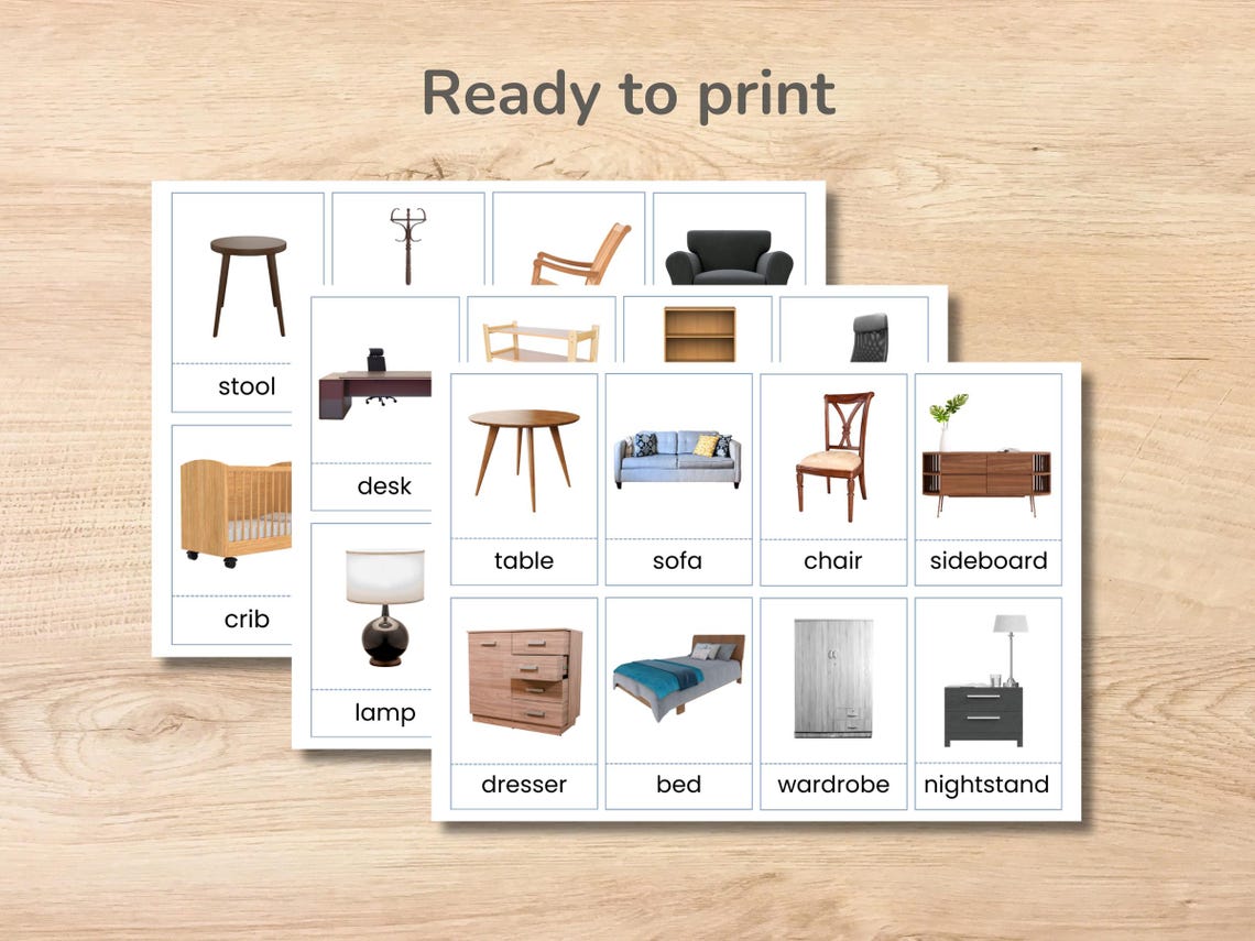 Furniture Flash Cards, Real Pictures, Homeschool Printables in English ...