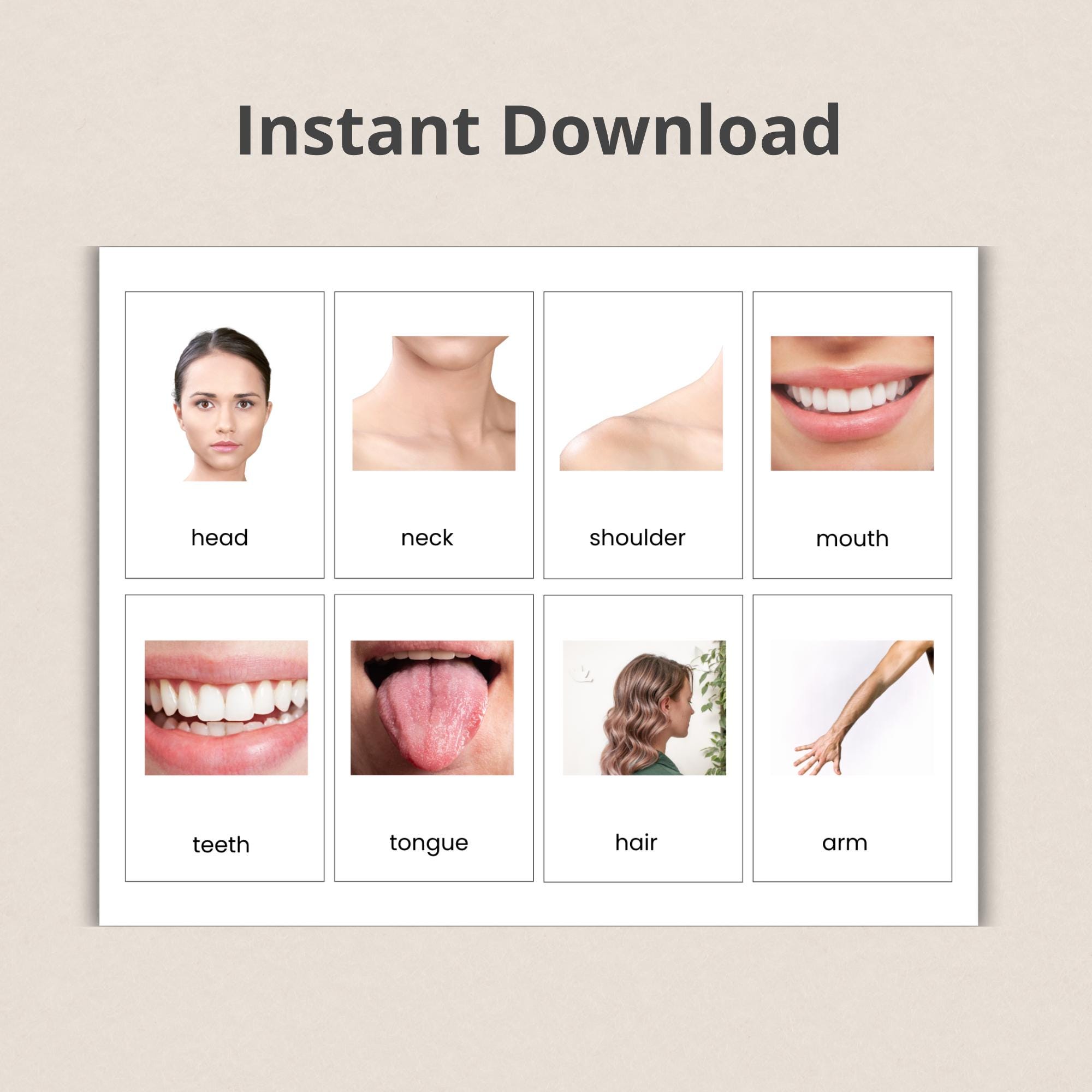 Body Parts Flashcards: Montessori Learning, Printable, Digital, Instant ...