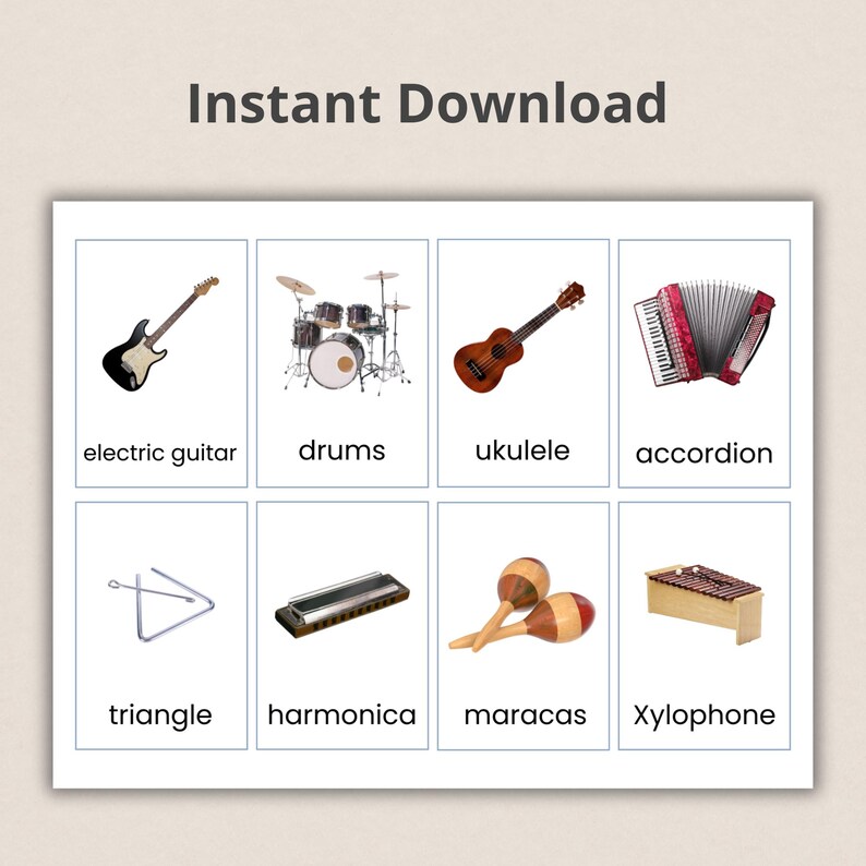 Montessori Musical Instrument Flashcards: Real Image 3-part Cards (PDF ...