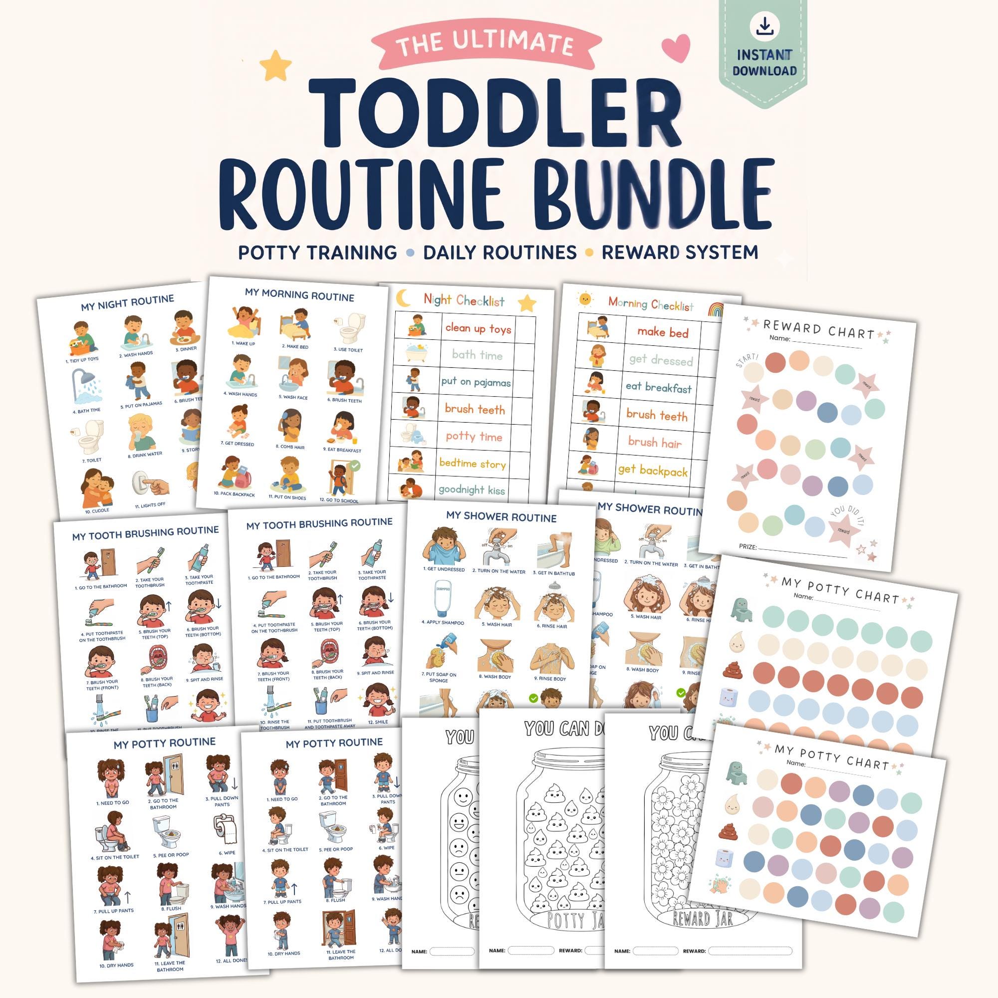 Paquete imprimible de rutinas para niños pequeños / Tabla de ...