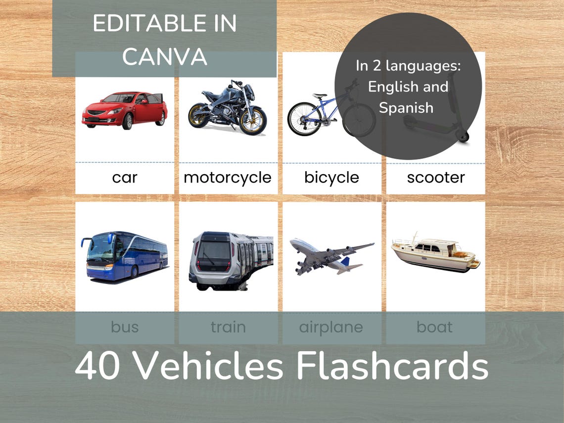 Vehicles Flash Cards, Montessori Flashcards, Real Pictures, Preschool ...