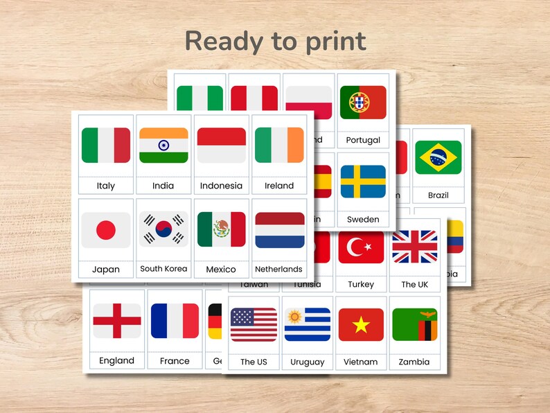 World Flags Flash Cards, Montessori Cards, Homeschool Printables in ...