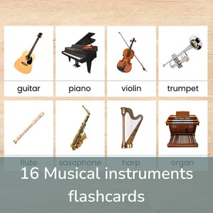 Musical Instruments Flash Cards, Real Pictures, Homeschool Printables ...