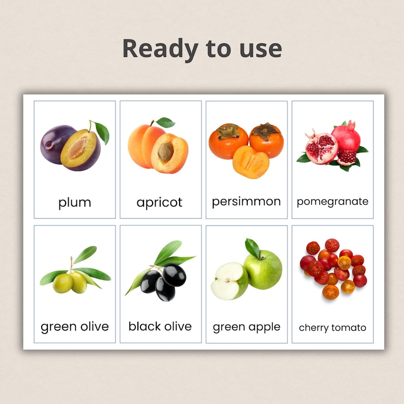 Fruits & Vegetables Flashcards: Montessori Learning, Real Images (PDF ...