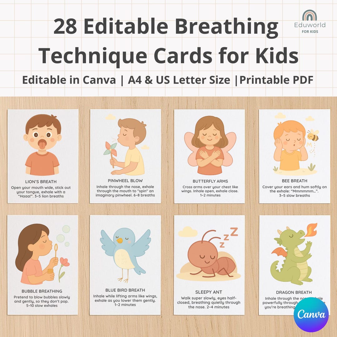 Mindful Breathing Cards for Kids Teens, Anxiety Coping Calming Corner ...